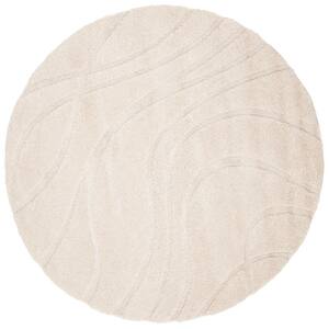 SAFAVIEH Florida Shag Cream 4 ft. x 4 ft. Round Solid Area Rug SG471 ...