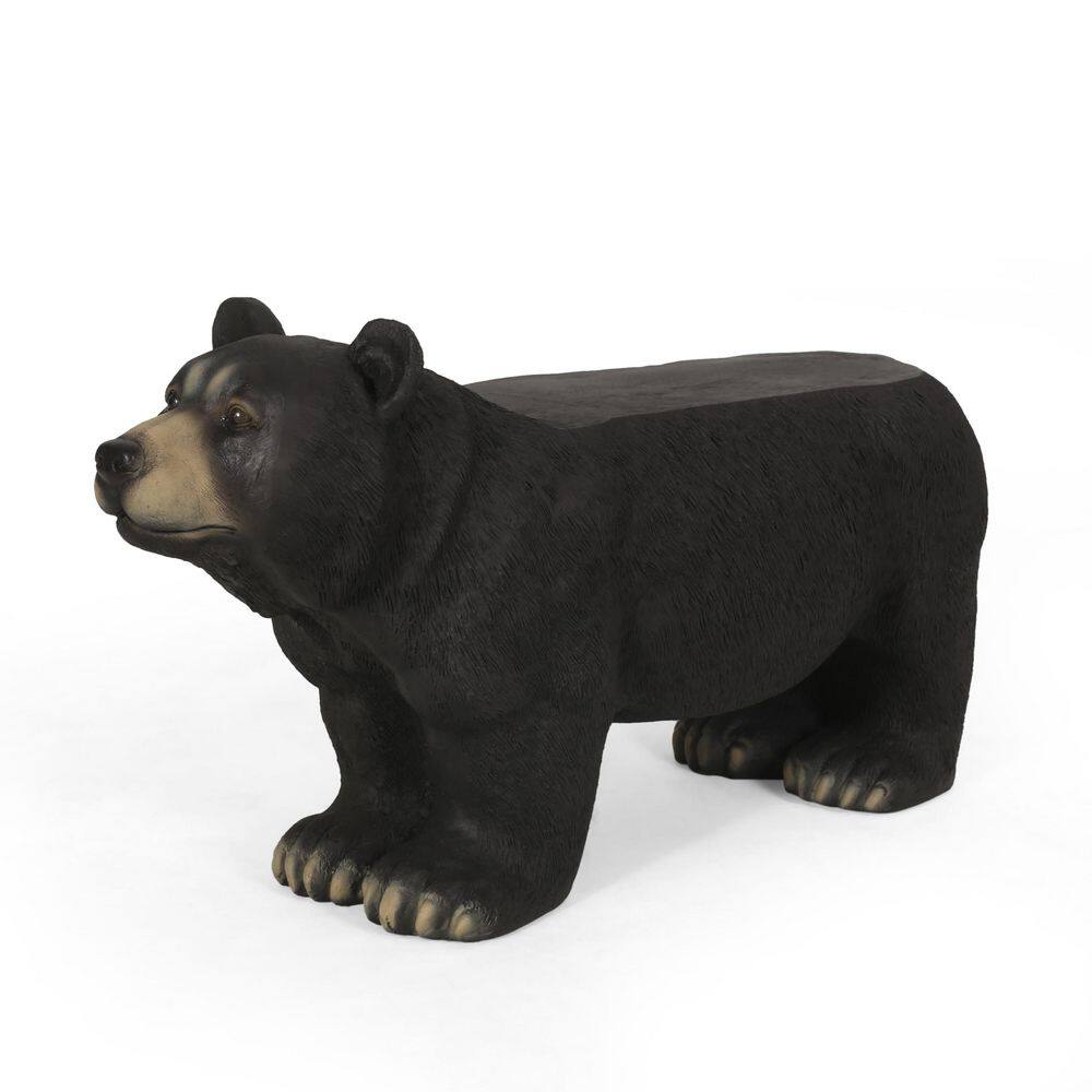Black Bear Stone Outdoor Ottoman Bench with Detailed Bear Sculpture ...