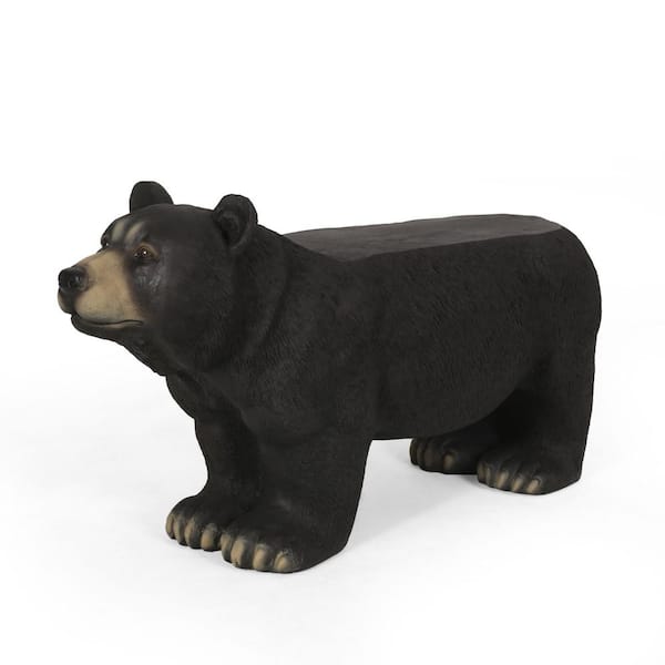 Black Bear Stone Outdoor Ottoman Bench with Detailed Bear Sculpture ...