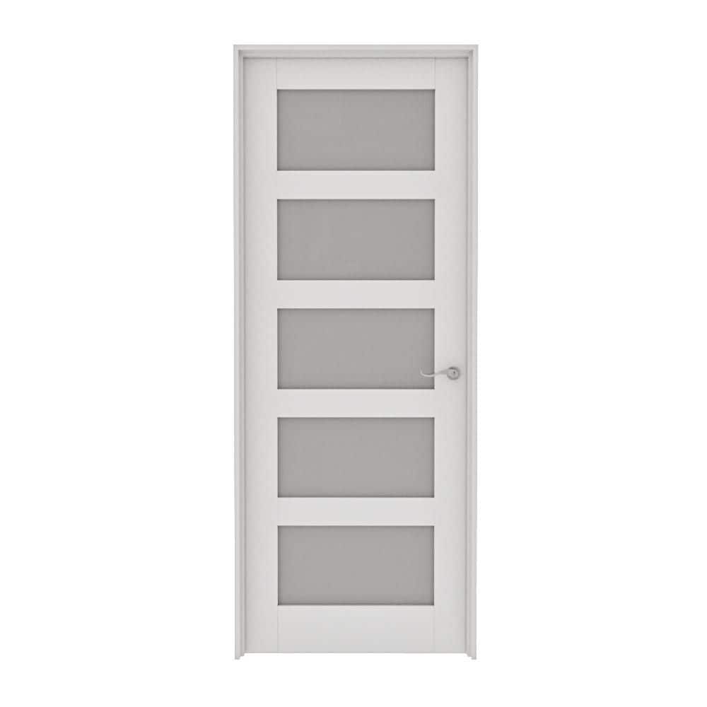 ARK DESIGN 36 in. x 80 in. 5-Lite Frosted Glass Right White Solid Core ...