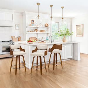 OrangeOne Gaspa 26 in. Ivory Premium Faux Leather Swivel Bar Stool with ...