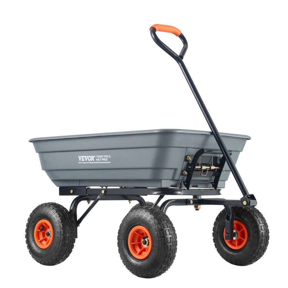 Lycvki 4 cu. ft. Gray Steel Utility Wheelbarrow, Poly Garden Dump Cart ...