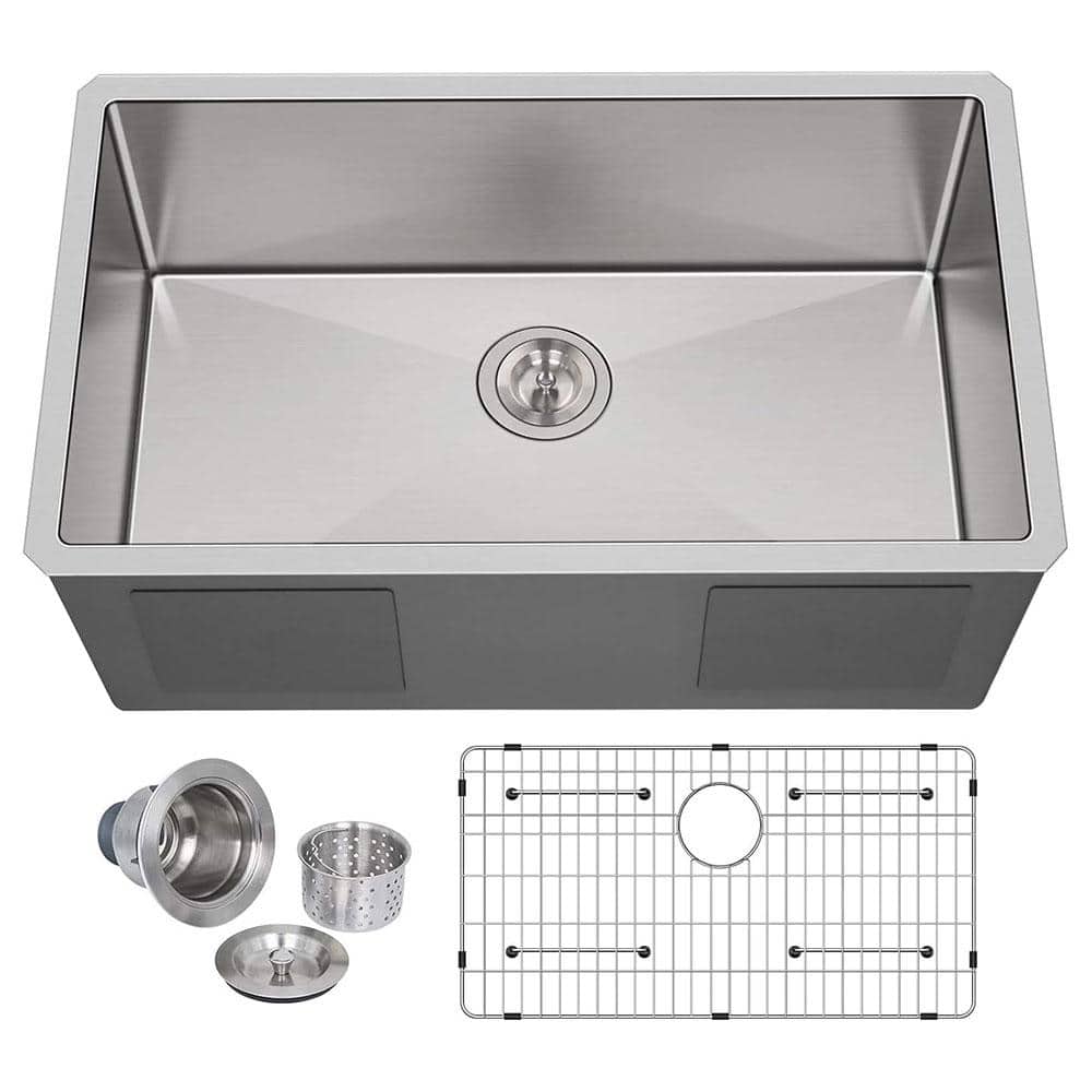 YASINU 32 in. Undermount Single Bowl 18-Gauge 304 Stainless Steel ...