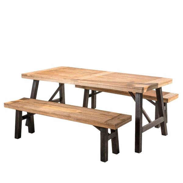 Noble House Cottage 3-Piece Brushed Gray Wood Picnic-Style Outdoor ...
