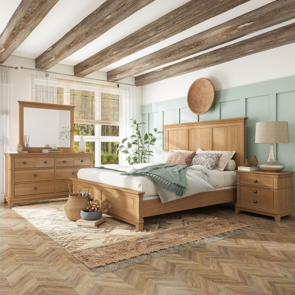 Furniture of America Falkner Modern 4-Piece Natural Wood King Panel ...