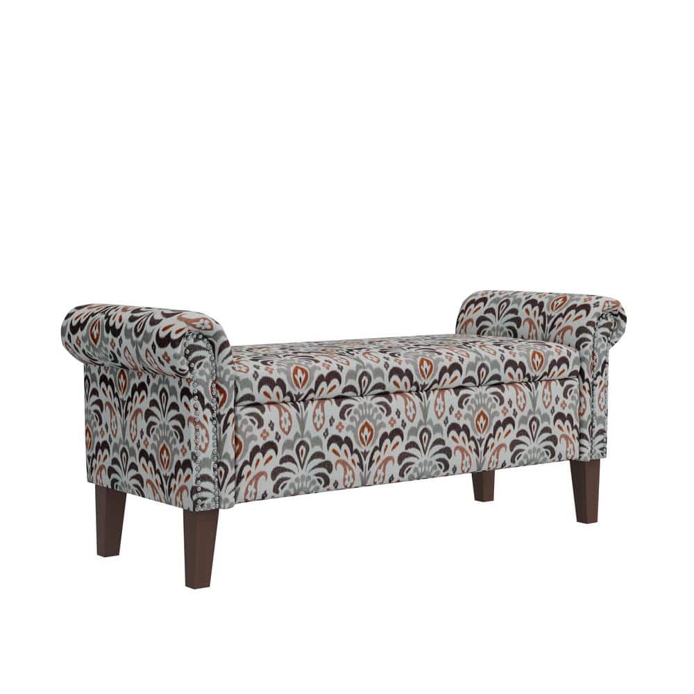 Handy Living Wallen Amber and Gray Damask Fabric Traditional Rolled Arm ...