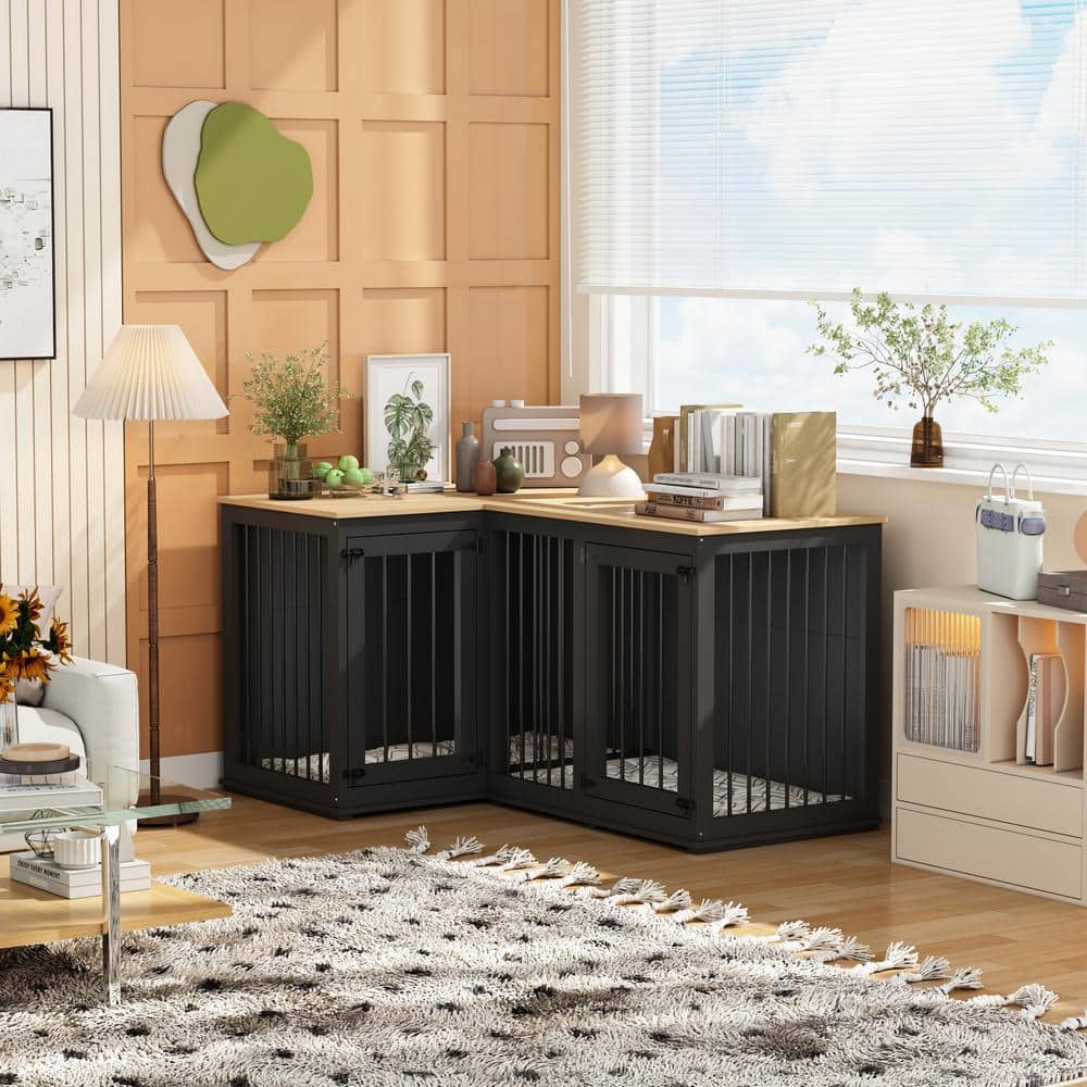 FUFU&GAGA Large Dog Crate Furniture for 2 Dogs, Wooden Double Dog ...