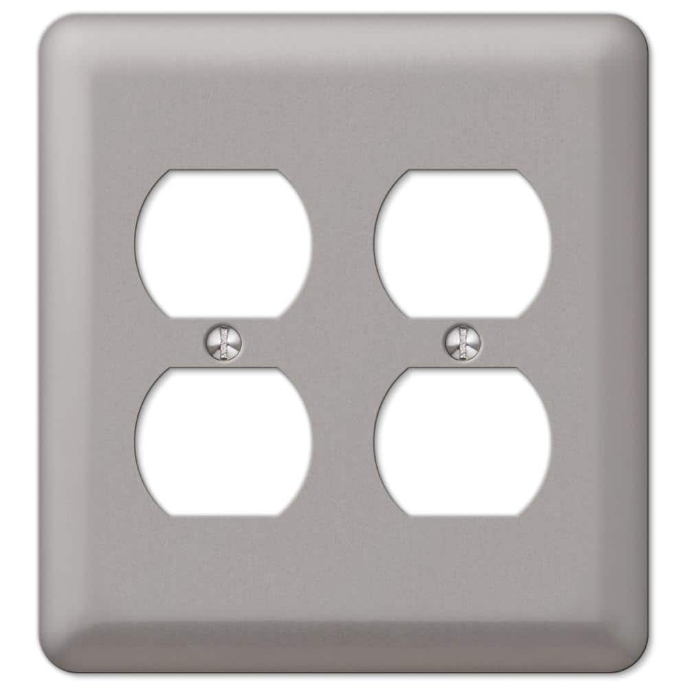 AMERELLE Declan 2-Gang Brushed Nickel Duplex Outlet Stamped Steel Wall ...
