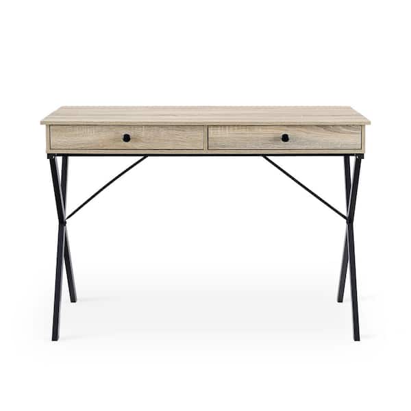 Unbranded 43.2 in. Rectangular Oak MDF 2 Drawer Writing Desk SW OA 05