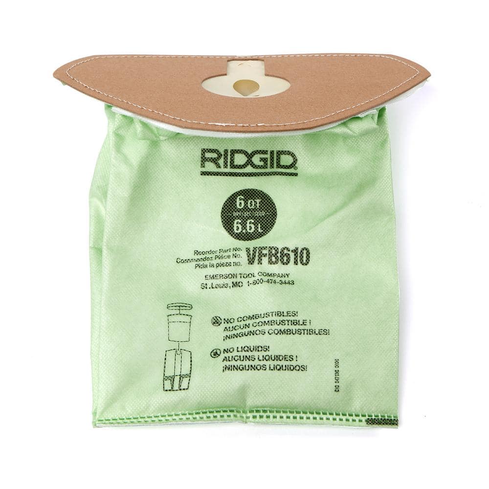 RIDGID Genuine VFB610 Closed Top Dry Pick-up Only Fine Dust Filter Bags ...