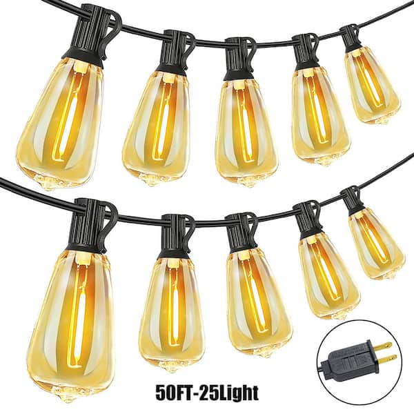 WYZM 50 ft. 25-Light Outdoor String Light LED E12 with Shatterproof ...