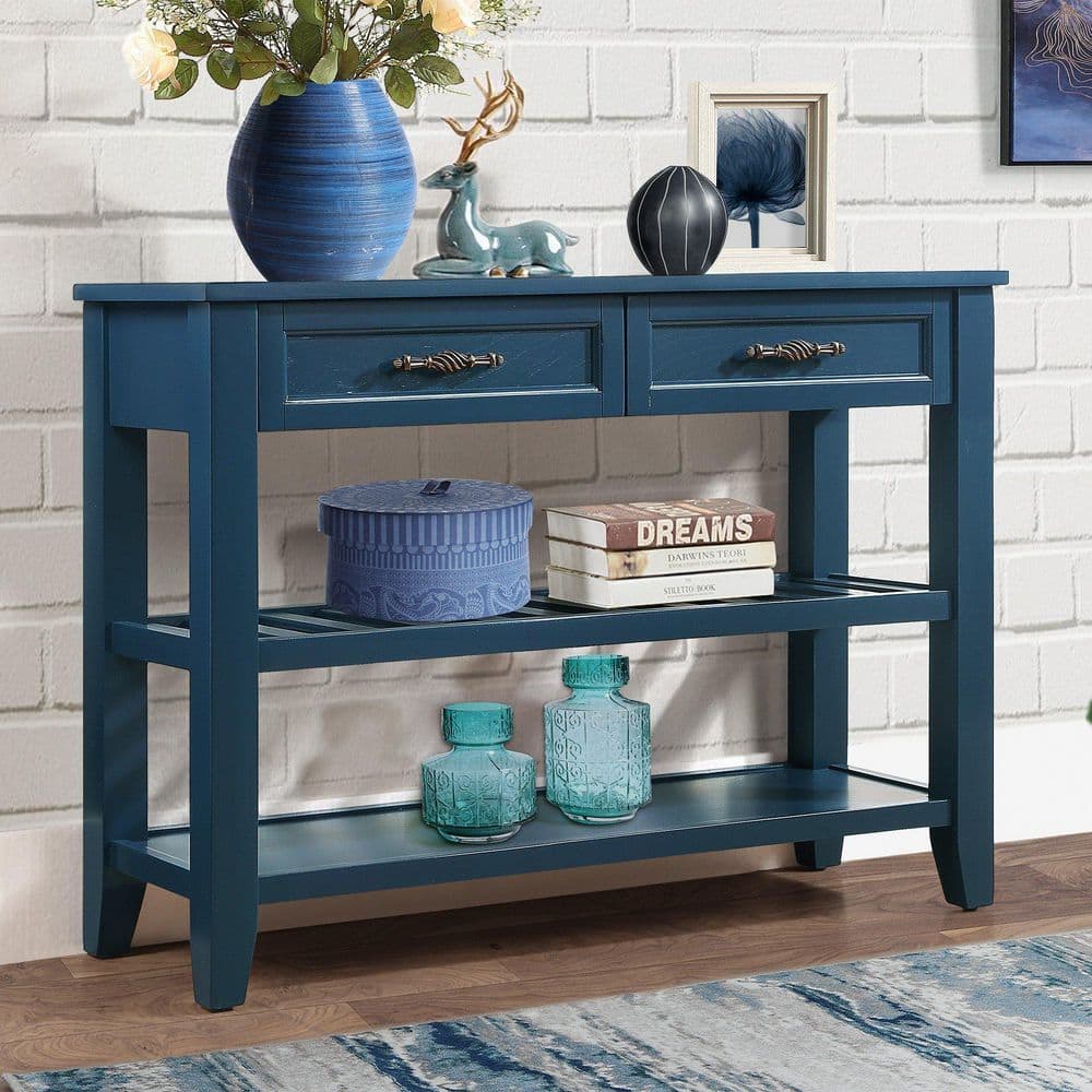 Noble House Heather 42 in. Navy Blue Rectangle Wood Console Table with ...