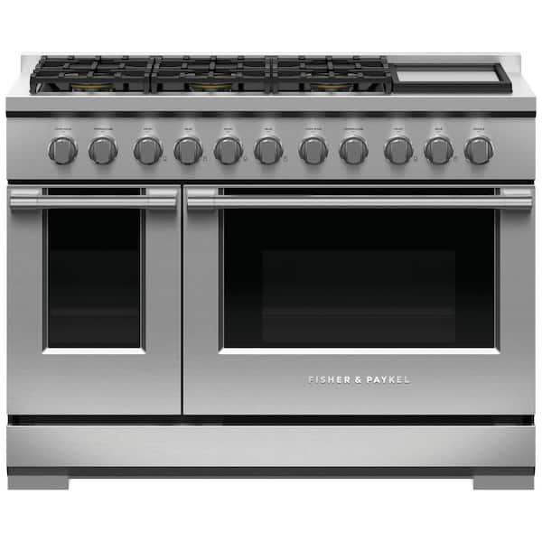 Fisher & Paykel 48 in. 6 Burner Slide-In Double Oven Gas Range with LP ...