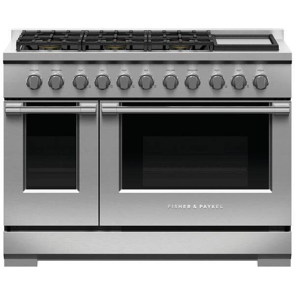 Fisher & Paykel 48 in. 6 Burner Slide-In Double Oven Gas Range with ...