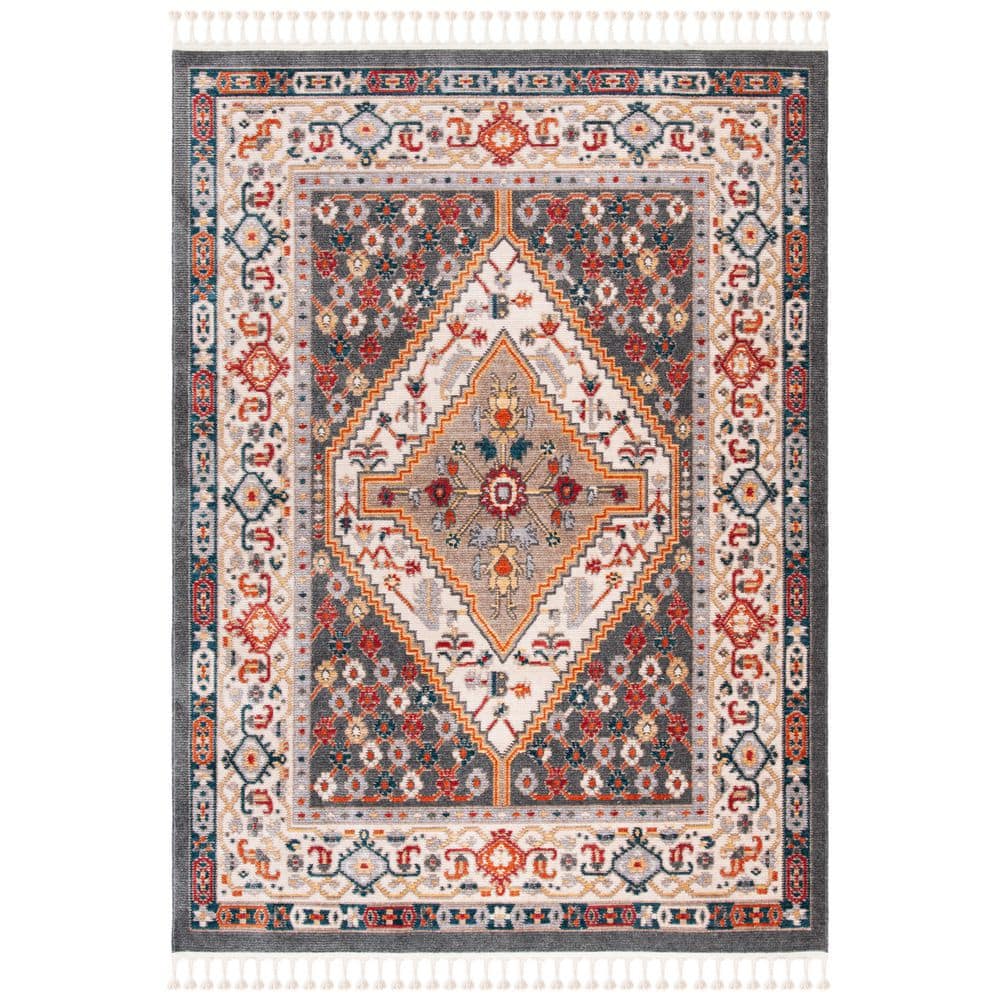 SAFAVIEH Farmhouse 4 ft. x 5 ft. Charcoal/Ivory Medallion Aztec Area ...