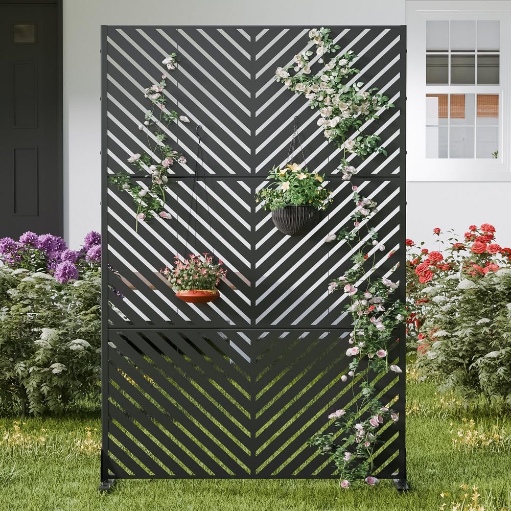 Lirago 72 in. x 47 in. Outdoor Metal Privacy Screen Garden Fence in ...