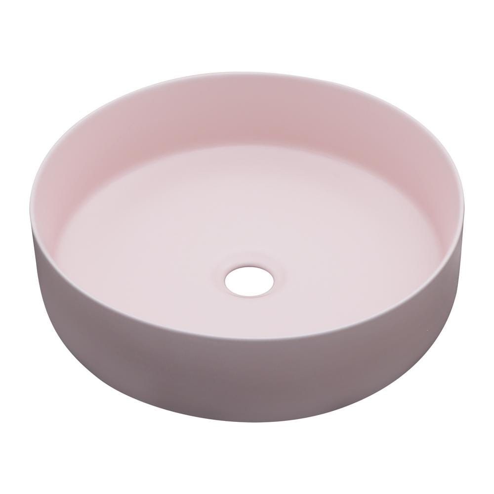 LORDEAR 16 in. Pink Above Counter Round Single Bowl Bathroom Ceramic ...