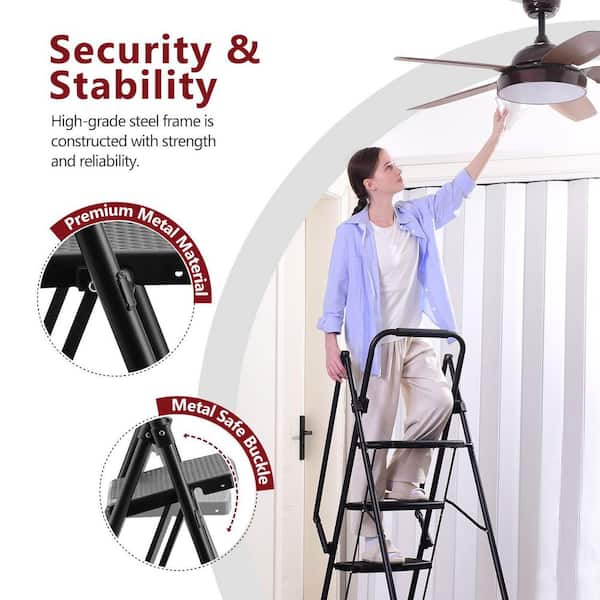 WRIGHTMASTER 5 Step Steel Foldable Step Stool (10 ft. Reach), with Anti ...