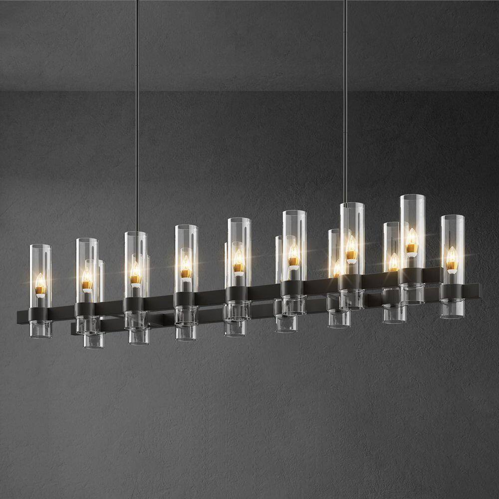 ARISKEEN 16-Light Black Chandelier, 54 in. Modern Farmhouse Linear ...