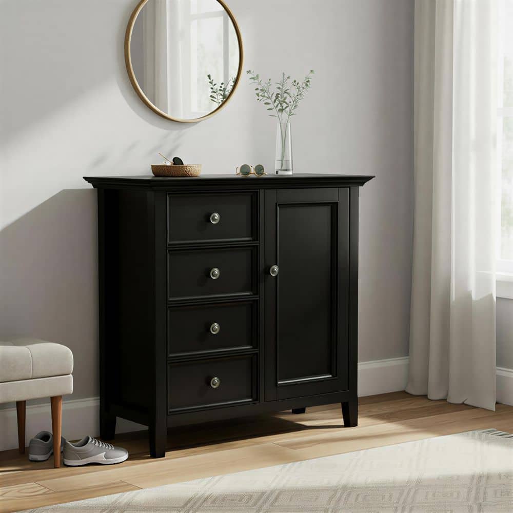 Simpli Home Amherst Black 36 in. H Storage Cabinet with 4-Doors and 4 ...