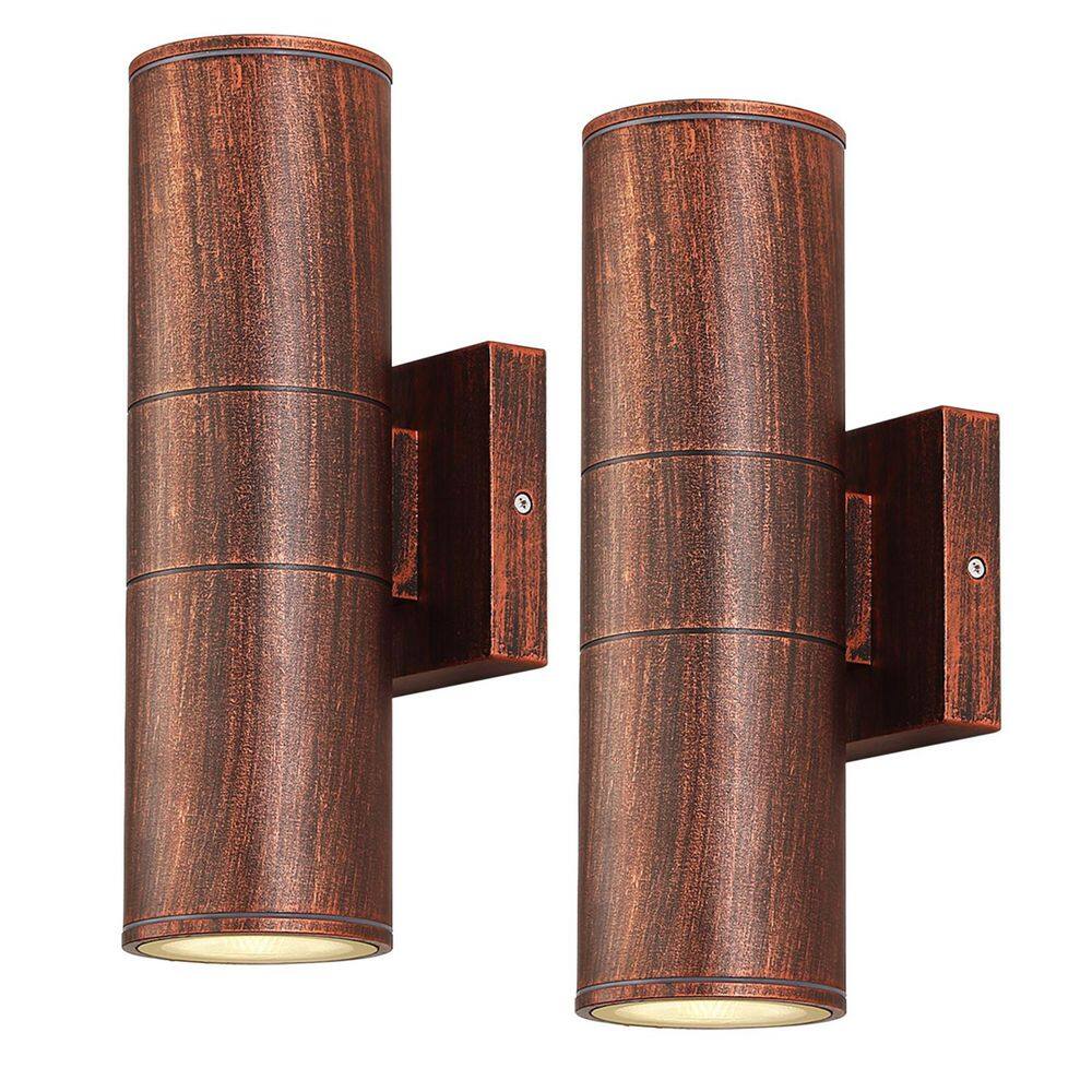 HKMGT 12 in. 2-Light Red Copper Cylinder Outdoor Hardwired Wall Lantern ...