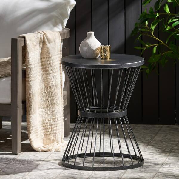 Unbranded Modern Hourglass Structure Sophisticated Aesthetic 16 in. Outdoor Metal Side Table for Porch Balcony Deck Matte Black XY62073.00BLK