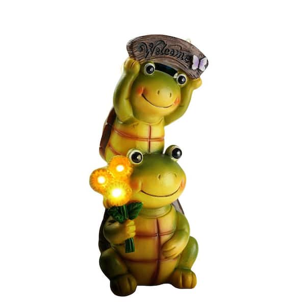 OGETFUUR Garden Turtle Outdoor Statues, Solar Garden Statue 2 Sweet ...