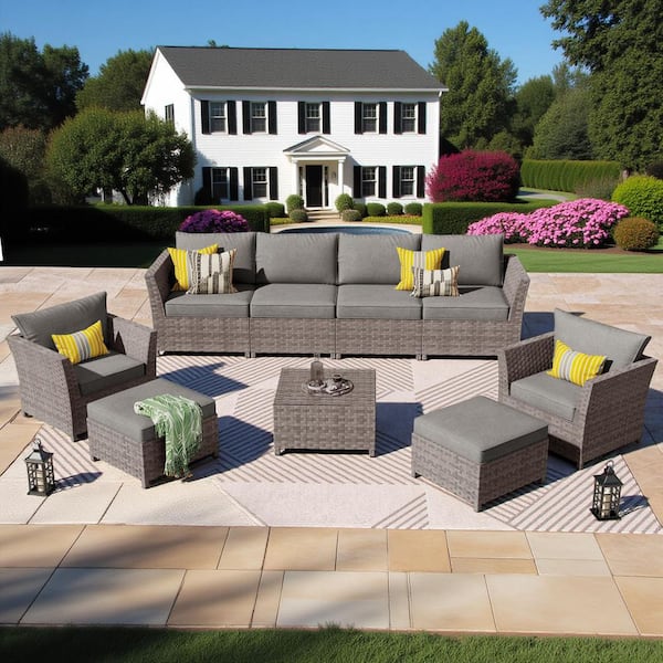 XIZZI Rose 9-Pieces Wicker Patio Conversation Seating Sofa Set with ...