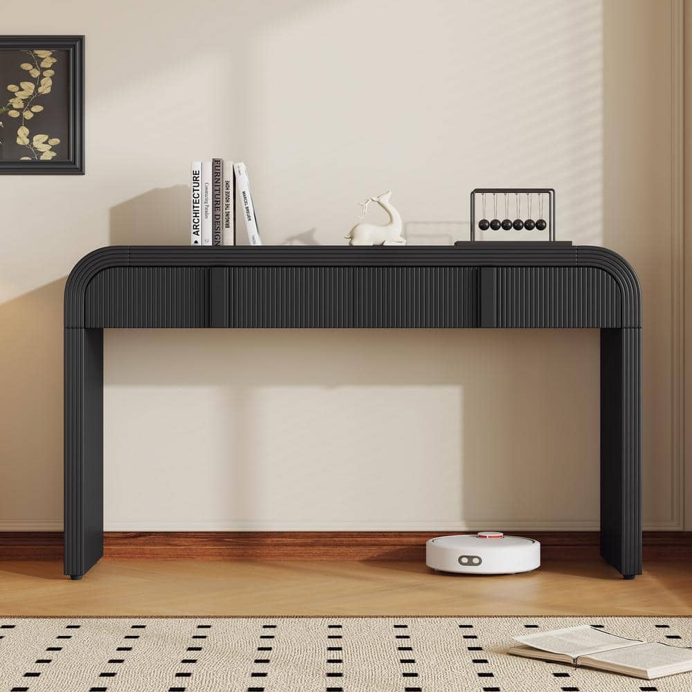 JUJABU 55 in. Black Rectangle MDF Modern Rounded Silhouette and Smooth ...