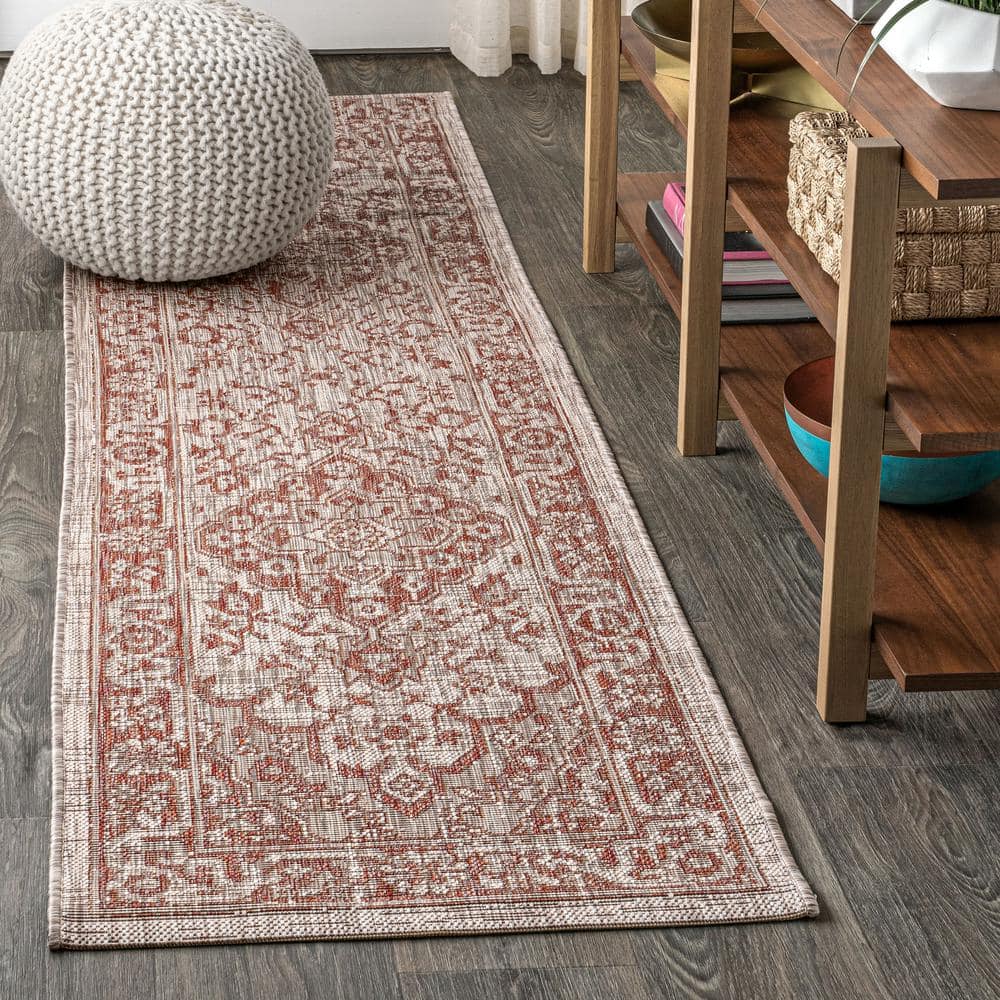 JONATHAN Y Rozetta Red/Taupe 2 ft. x 10 ft. Boho Medallion Textured ...