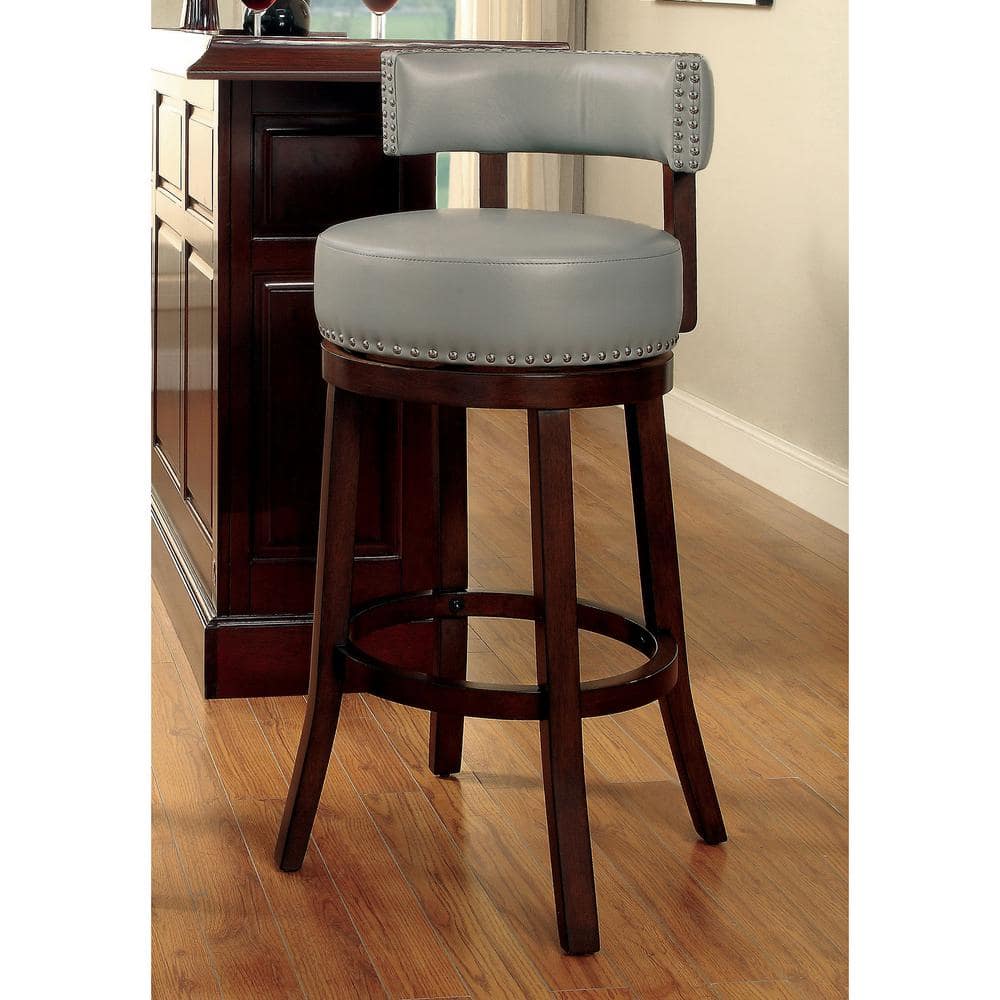 Furniture of America Swarthmore 30 in. Dark Oak and Gray Faux Leather ...