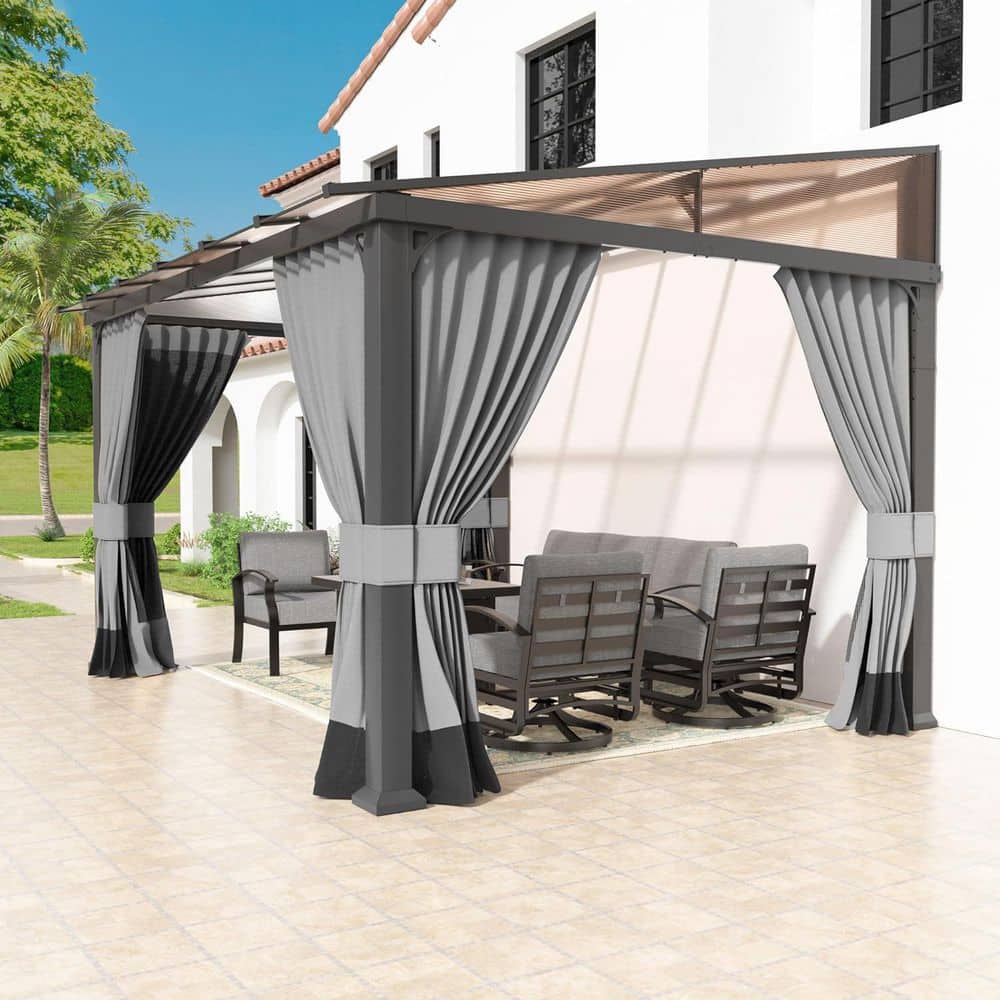 Halmuz 10 ft. x 14 ft. Gray Hardtop Sloping Pitched Roof Gazebo with ...