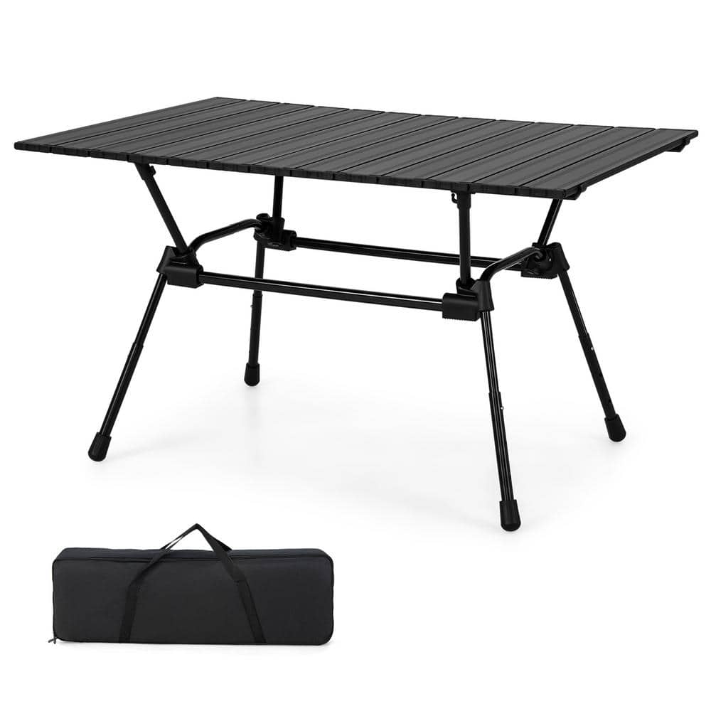 Costway Heavy-Duty Black Aluminum Camping Table, Folding Outdoor Picnic ...