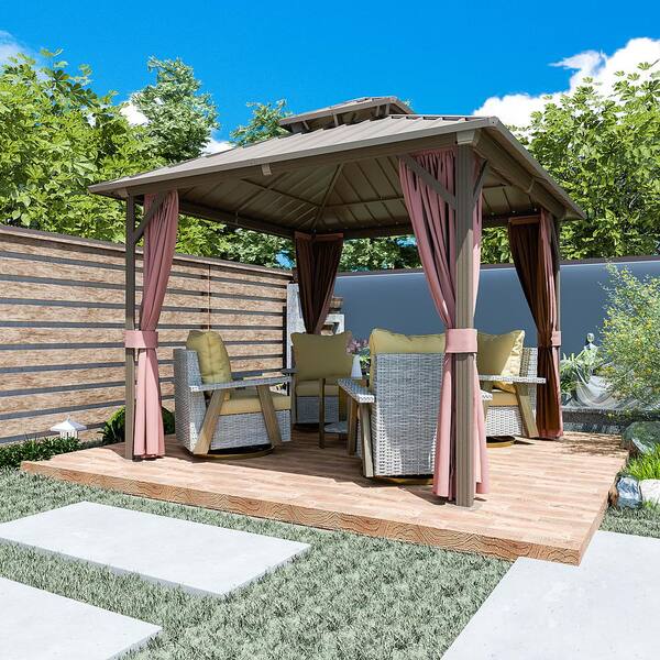 INMITOM 10 ft. x 10 ft. Aluminum Hardtop Gazebo with Double Galvanized ...