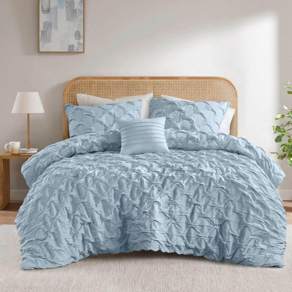510 Design Bailey 4-Piece Blue Polyester Full/Queen Diamond Pucker ...