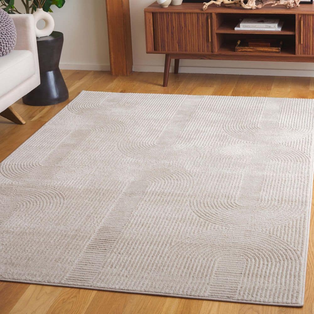 SAFAVIEH Saylor 6 ft. x 6 ft. Beige Solid Geometric Arches Square Area ...