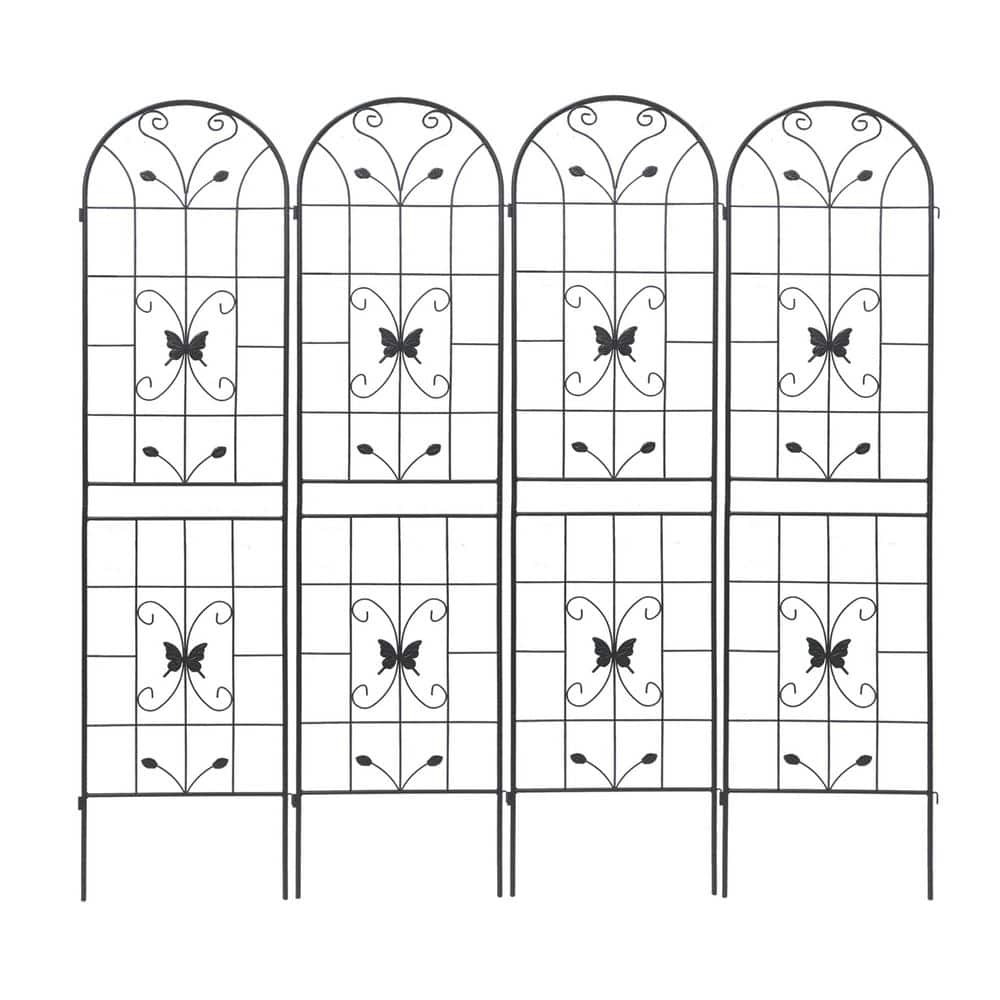 4-Pack 71 in. Iron Black Outdoor Garden Trellis for Climbing Plants D ...