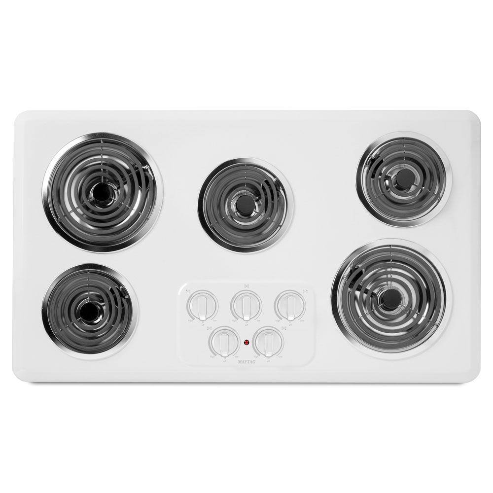 Maytag 36 in. Coil Electric Cooktop in White with 5 Elements MEC4536WW ...