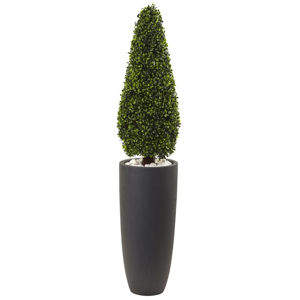Nearly Natural 50 in. Artificial Boxwood Topiary with Gray Cylindrical ...