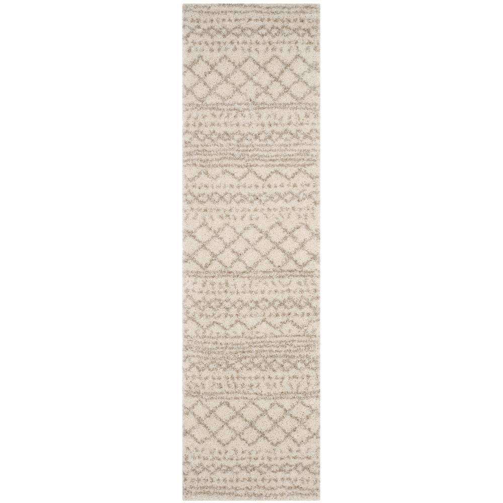 SAFAVIEH Arizona Shag Ivory/Beige 2 ft. x 22 ft. Geometric Lodge Runner ...