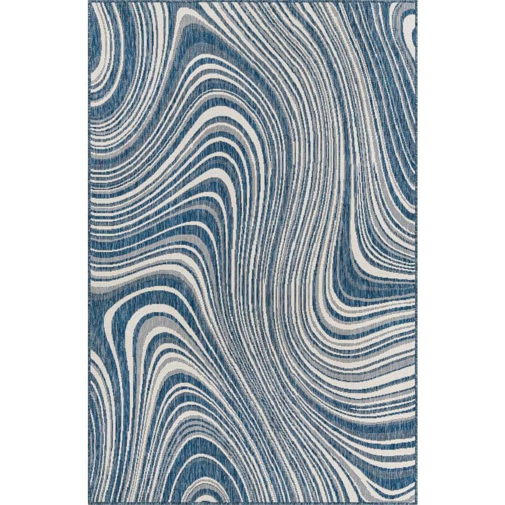 Unique Loom Outdoor Modern Pool Blue 5 ft. 1 in. x 8 ft. Area Rug ...