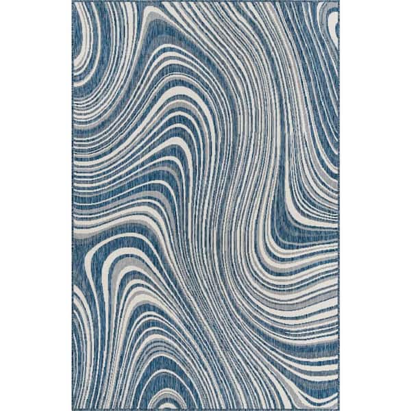 Unique Loom Outdoor Modern Pool Blue 5 ft. 1 in. x 8 ft. Area Rug ...