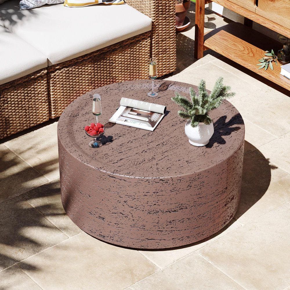 UPHA 28 in. Outdoor Round Magnesium Oxide Coffee Table in Rust Red ...