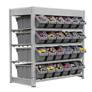 KING'S RACK Gray 4-Tier Boltless Bin Storage Shelving System Garage ...