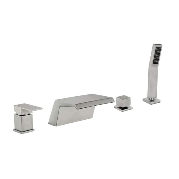 2-Handle Tub Mount Waterflow Spout Roman Tub Faucet with Hand Shower ...