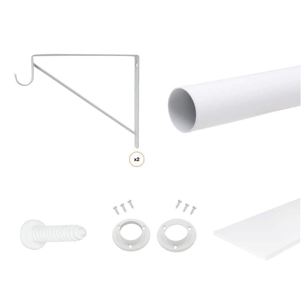 Everbilt White Shelf Bracket, Rod, Screws, Sockets, 12 in. x 72 in ...