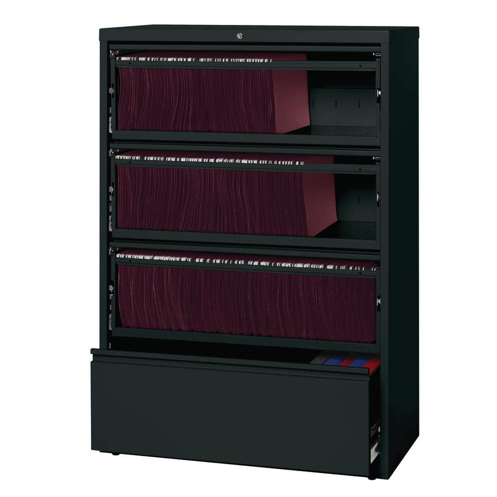 Hirsh 36 in. W 4-Drawer Black Lateral File Cabinet with Roll-Out ...