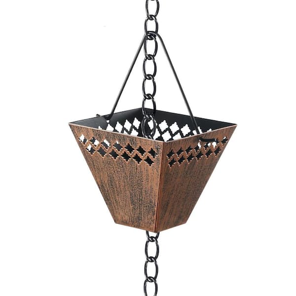 Phewnyzo Square Copper Rain Chain 12 Cups Adjustable Gutter Downspout ...