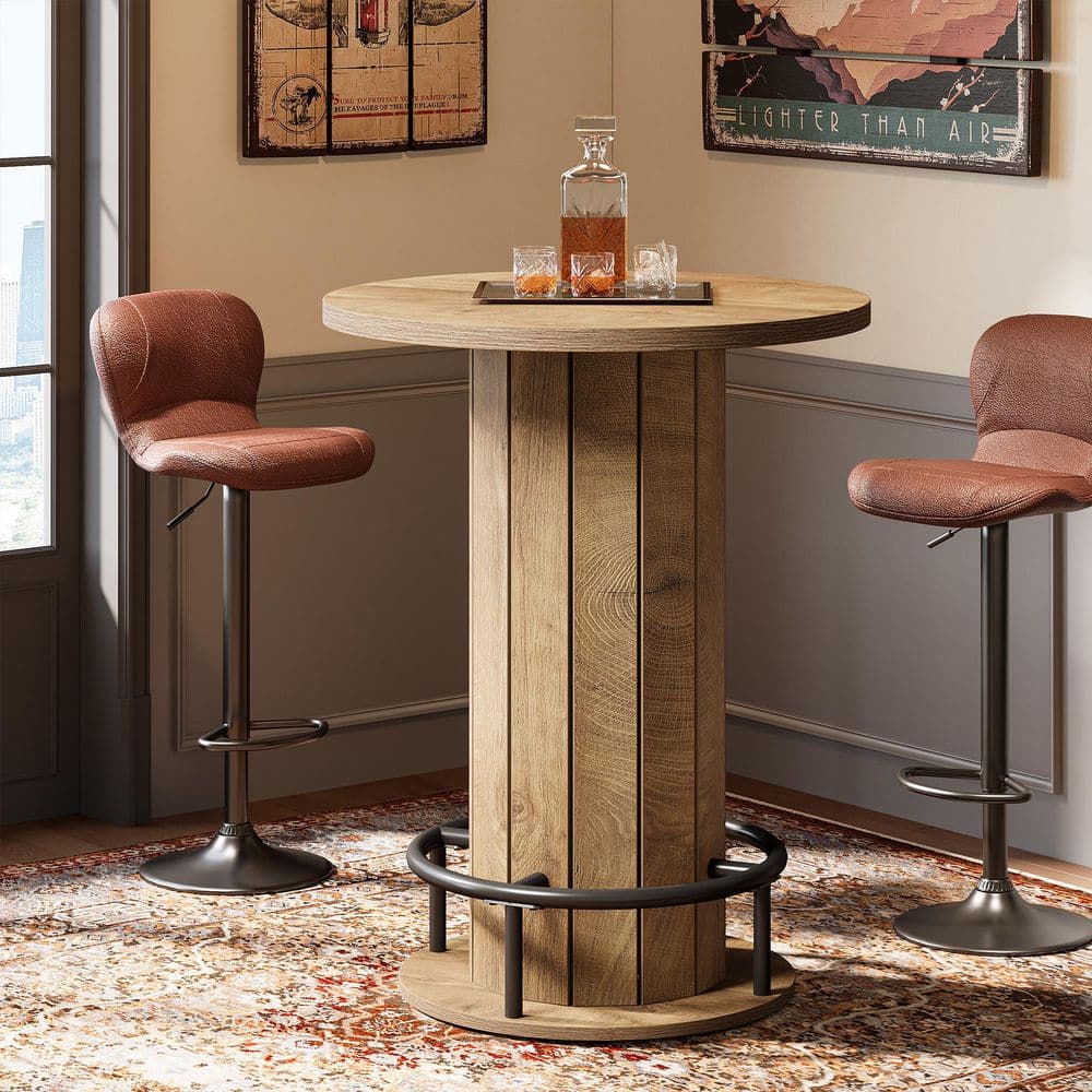 BYBLIGHT Kearsten 39.8 in. H Light Brown Round Bar Table, Bistro Pub ...