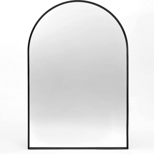 Black 24 in W x 32 in. H Classic Arched Aluminium and MDF Framed Mirror ...
